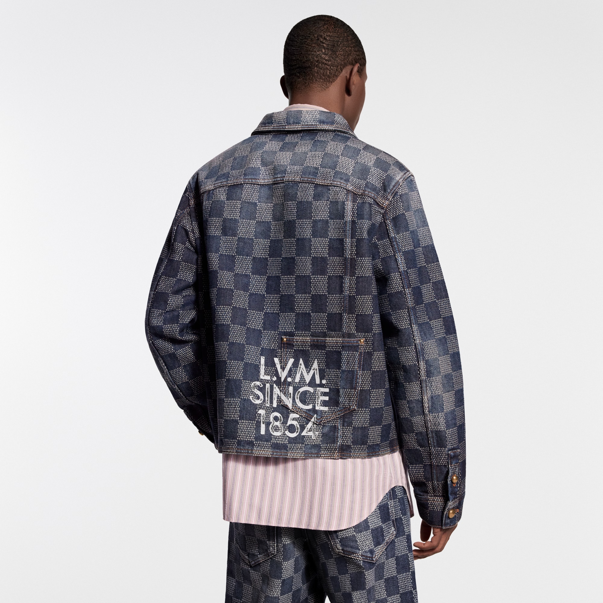 Camicia in denim a maniche lunghe con motivo Damier - Abbigliamento ...