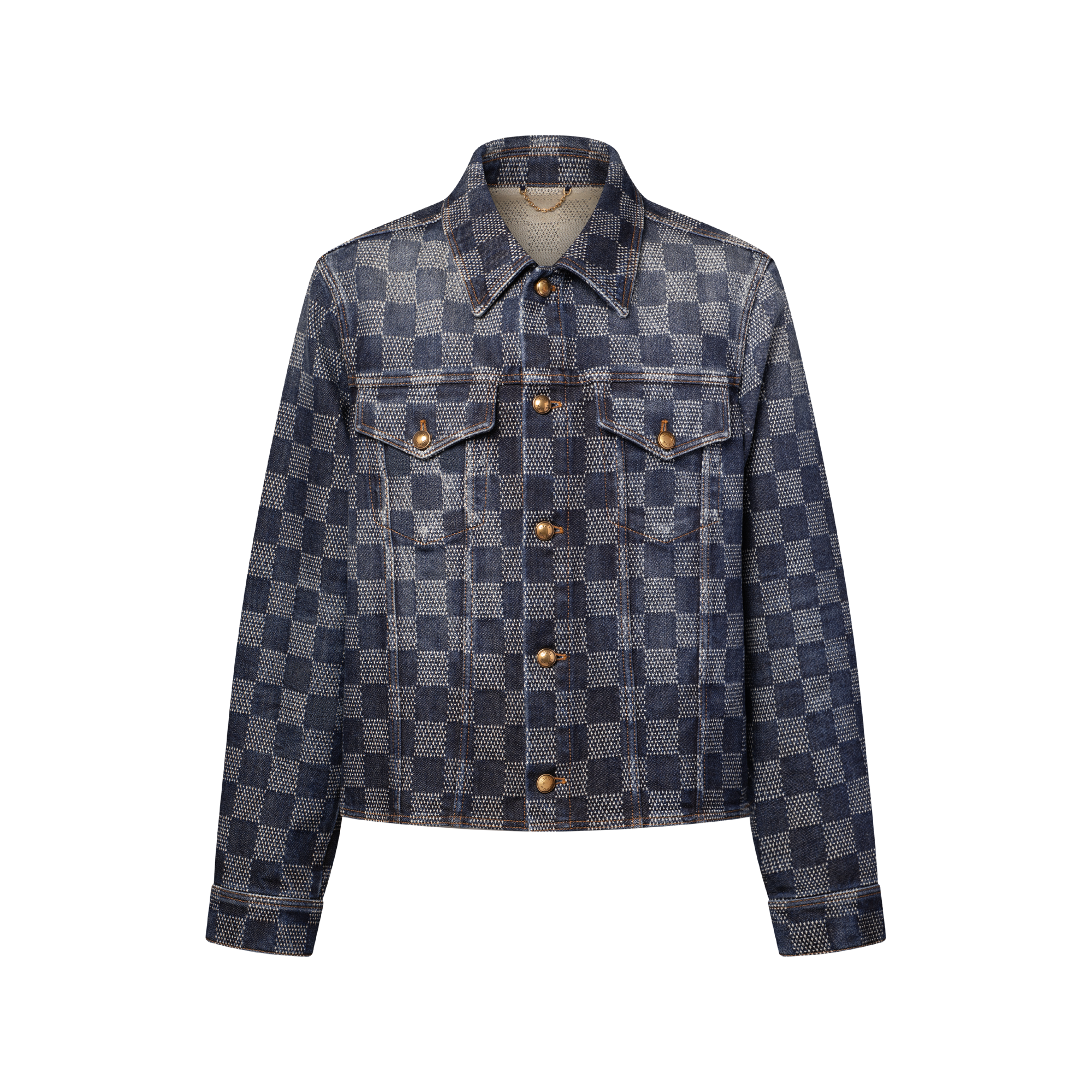 Camicia in denim a maniche lunghe con motivo Damier - Abbigliamento ...