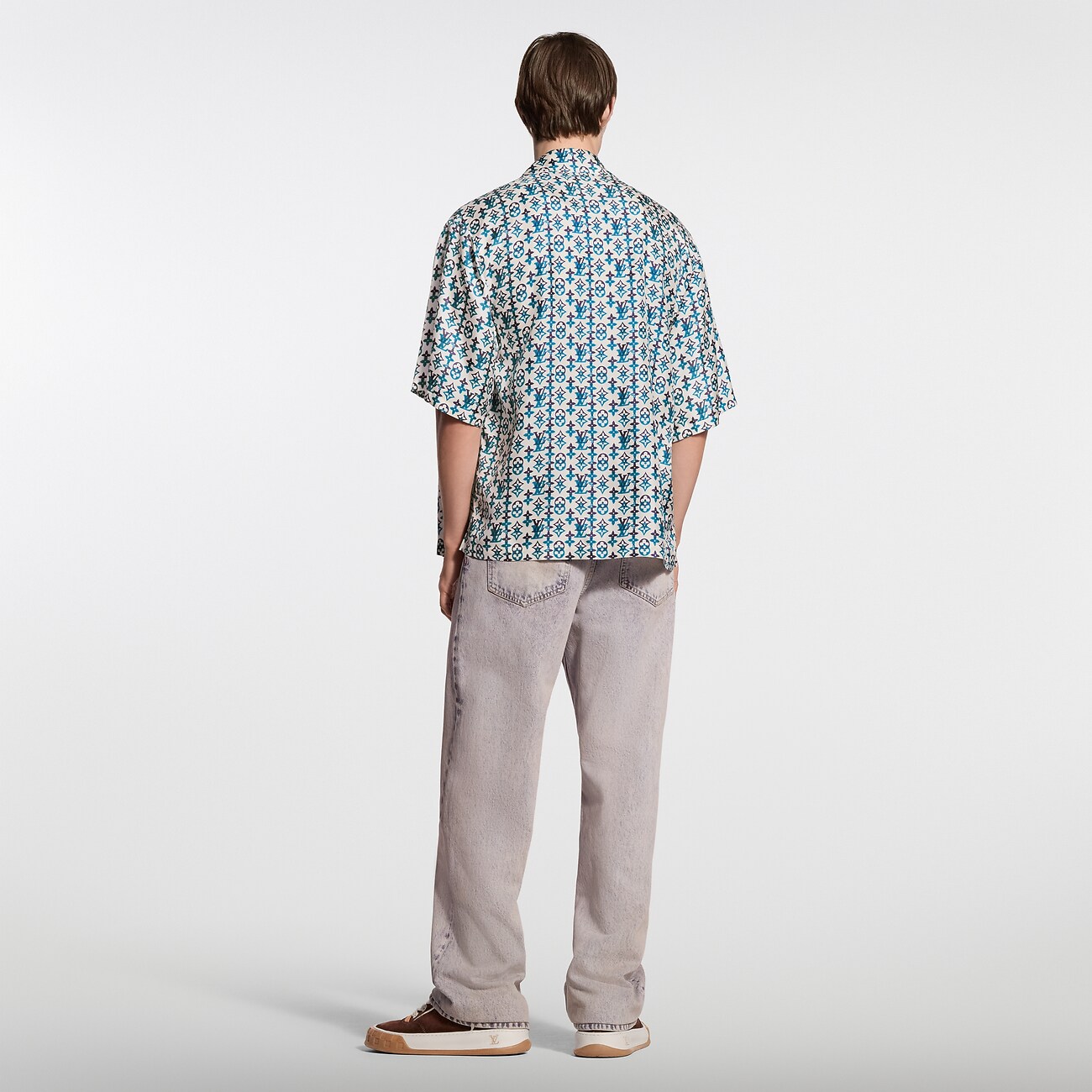 Camicia in seta a maniche corte con motivo Monogram stampato ...