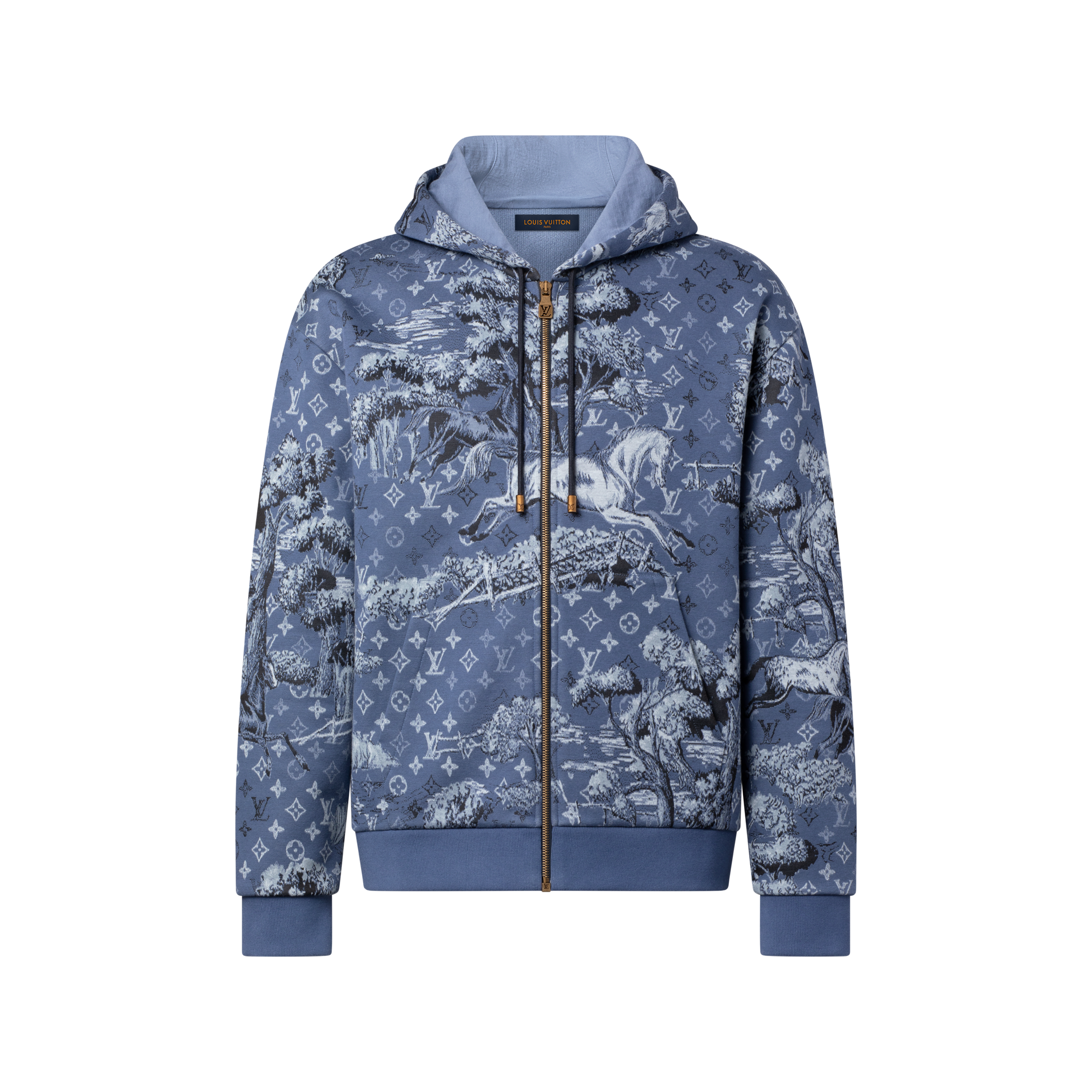 Felpa con cappuccio, zip e motivo Monogram in trama jacquard ...