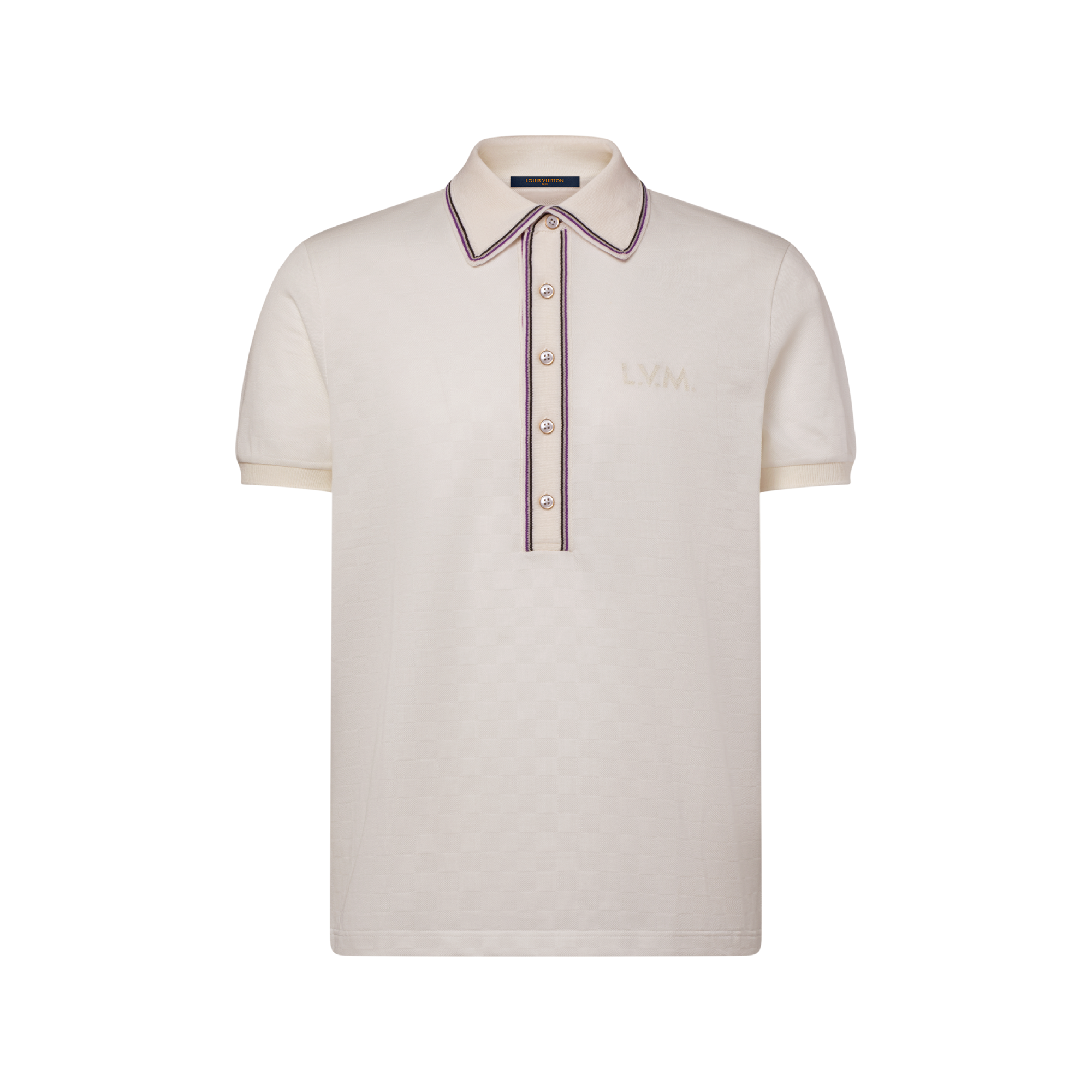 Polo a maniche corte in trama jacquard con motivo Damier ...